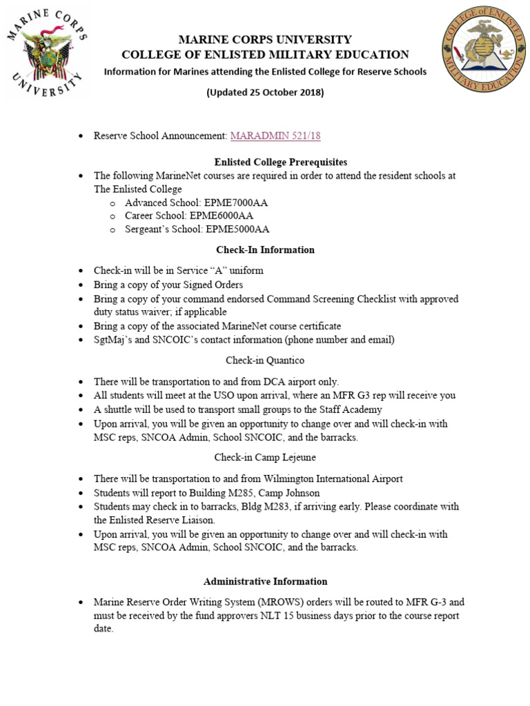 USMC SNCOA Enrollment Guidelines | PDF | United States Marine Corps ...