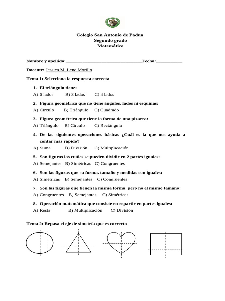Preguntas de Matemática para Segundo Grado | PDF
