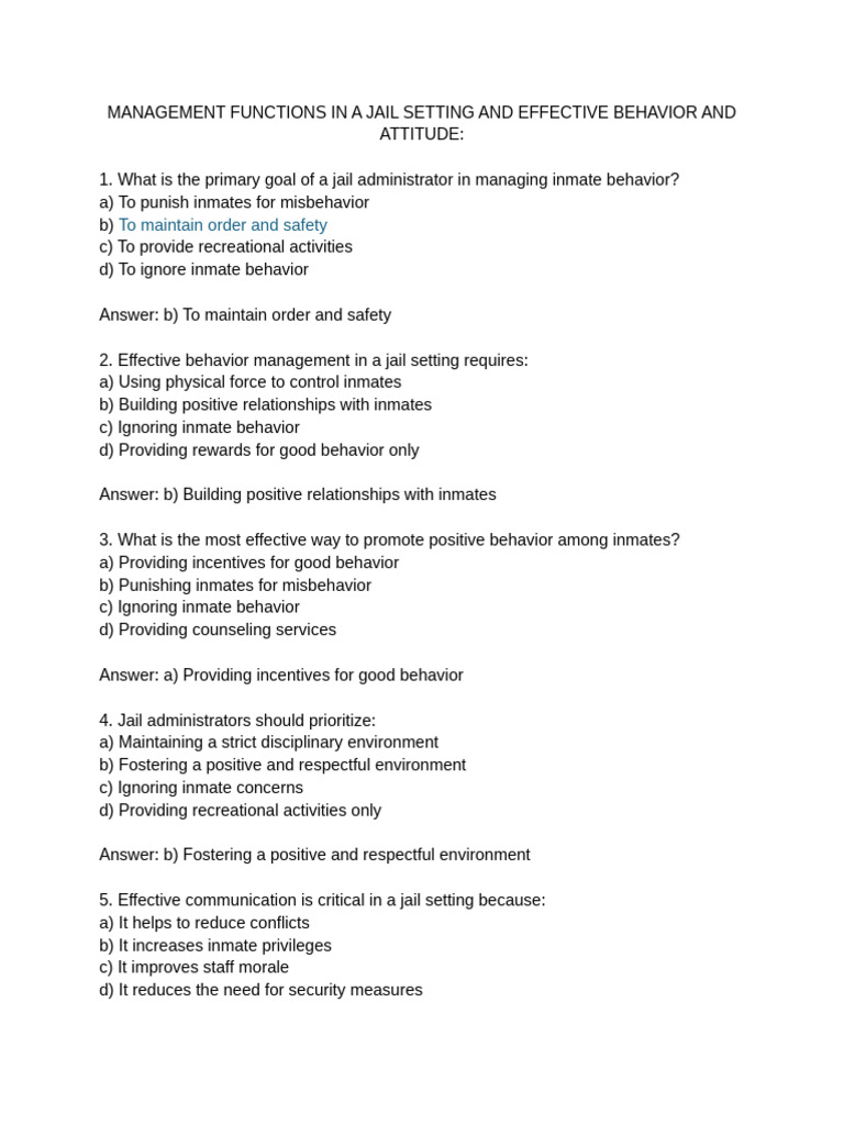 Management Functions in A Jail Setting and Effective Behavior and ...