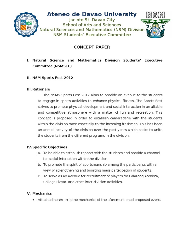 NSM Sports Fest Concept Paper | PDF | Career & Growth | Social Science