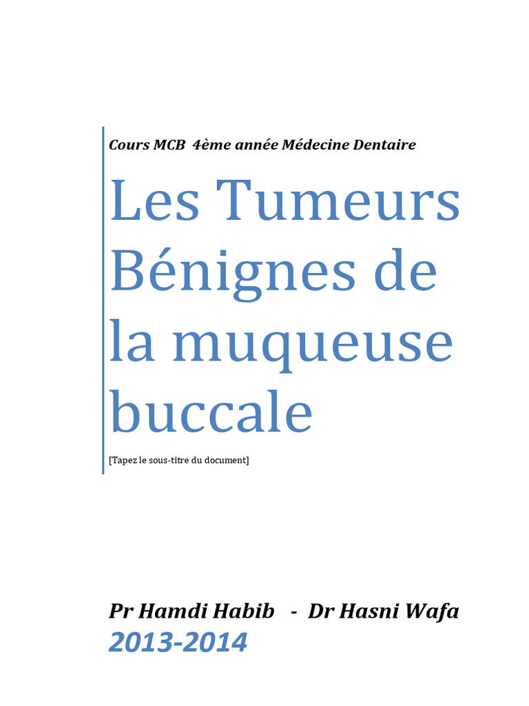 Tumeurs bénignes de la muqueuse buccale | PDF | Anatomie | Maladies et ...