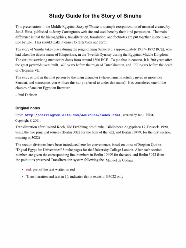 Study Guide For The Story of Sinuhe | PDF | Ancient Egypt