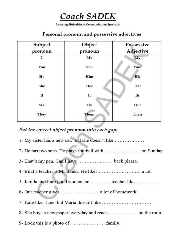Possessive and Personal Pronouns 1 | PDF
