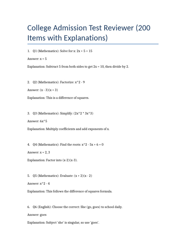 College Admission Test Review Guide | PDF | Force | Gravity