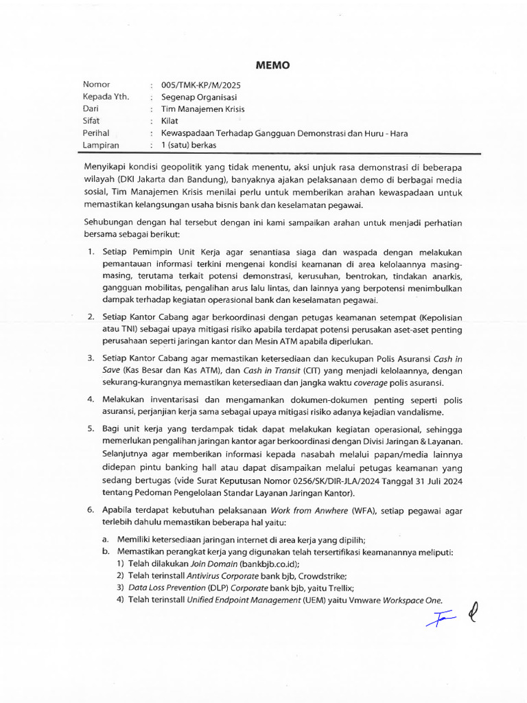 Memo TMK 005 Antisipasi Demonstrasi & Huru Hara_250829_210457 | PDF