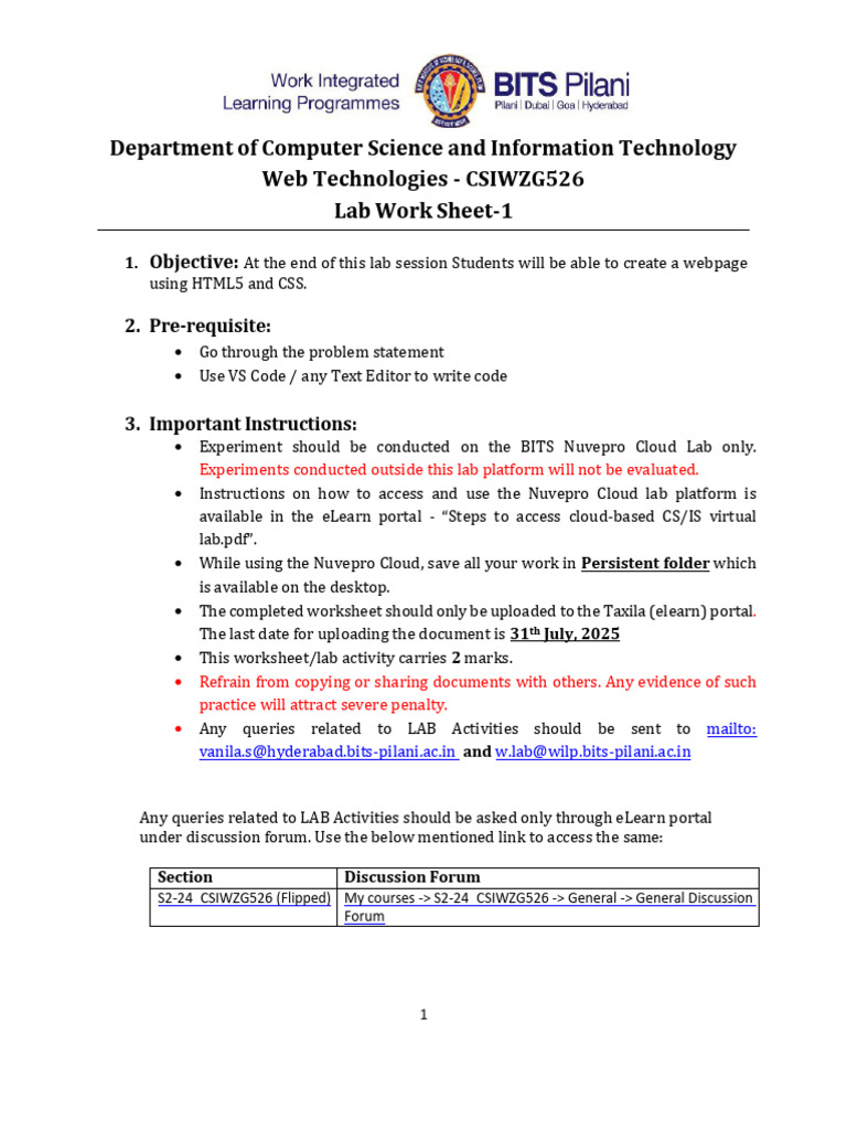 Web Technologies - Lab Worksheet 1 | PDF | Html | World Wide Web