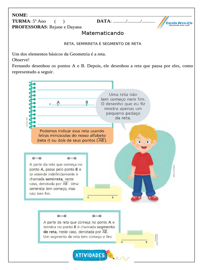Atividades sobre Retas e Semirretas 5º Ano | PDF | Linha (Geometria ...