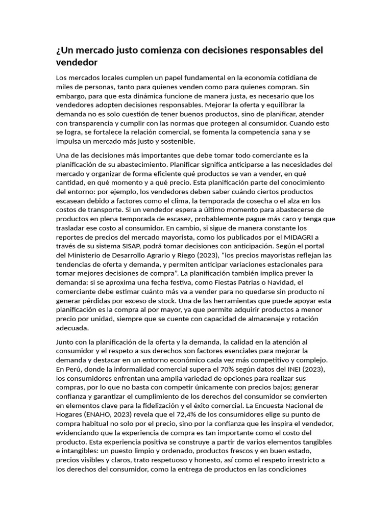Un Mercado Justo Comienza Con Decisiones Responsables Del Vendedor ...
