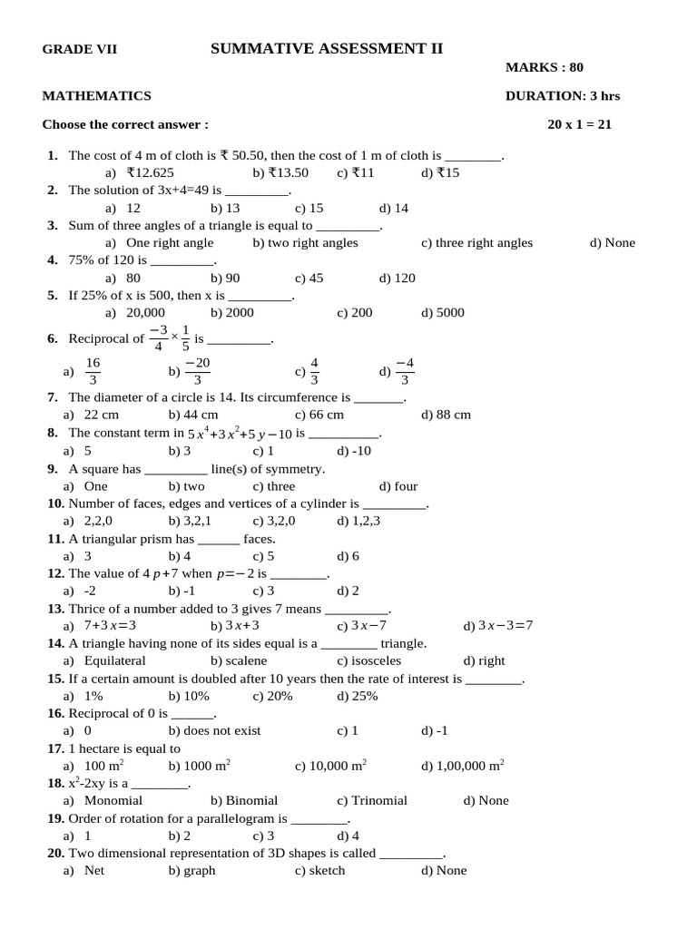 Grade 7 Final Exam 24-25 | PDF | Triangle | Euclidean Geometry