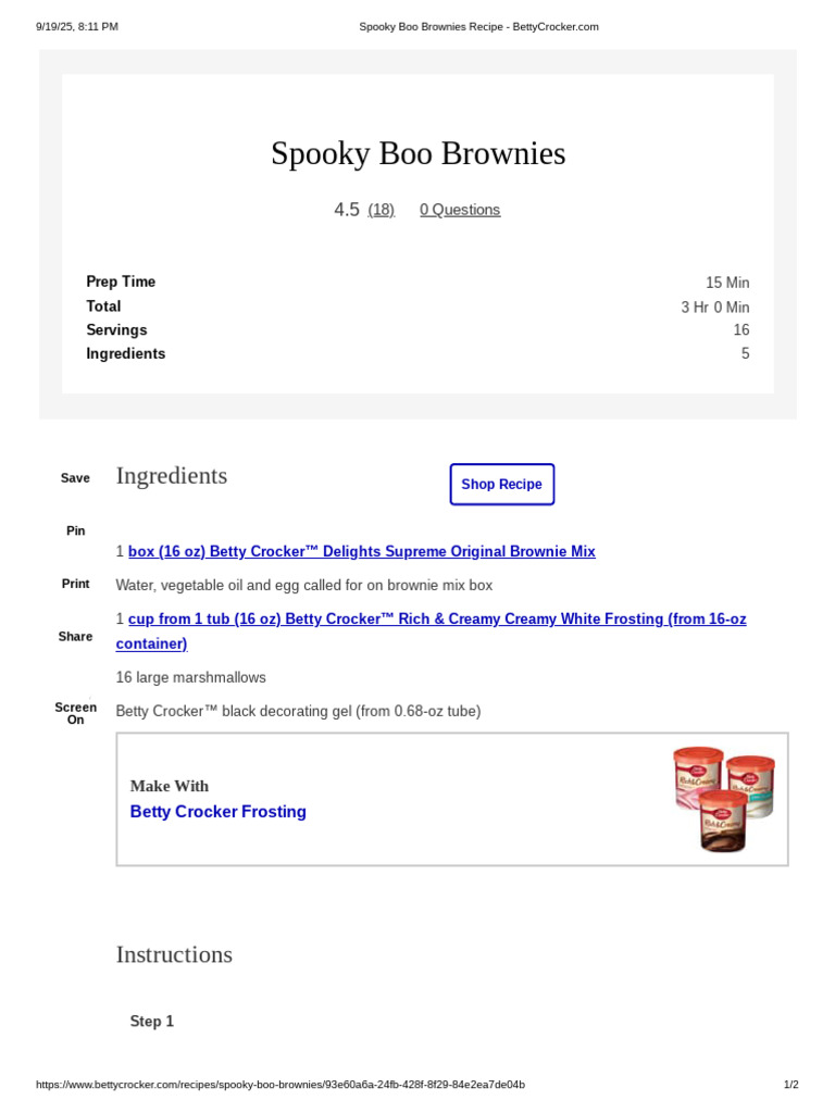 Spooky Boo Brownies Recipe | PDF | Marshmallow | Icing (Food)
