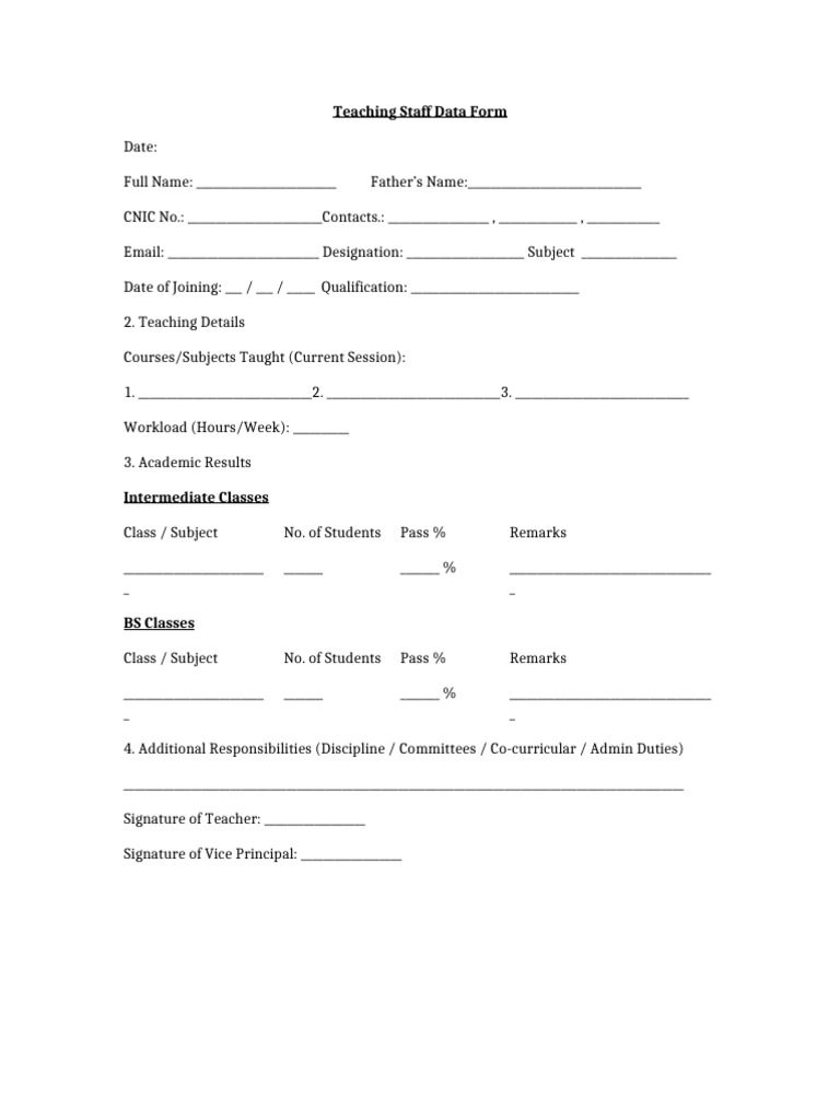 Teaching Staff Data Form | PDF