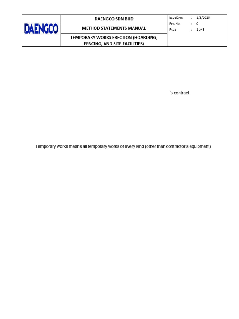 Method Statement Temporary Work Erection | PDF