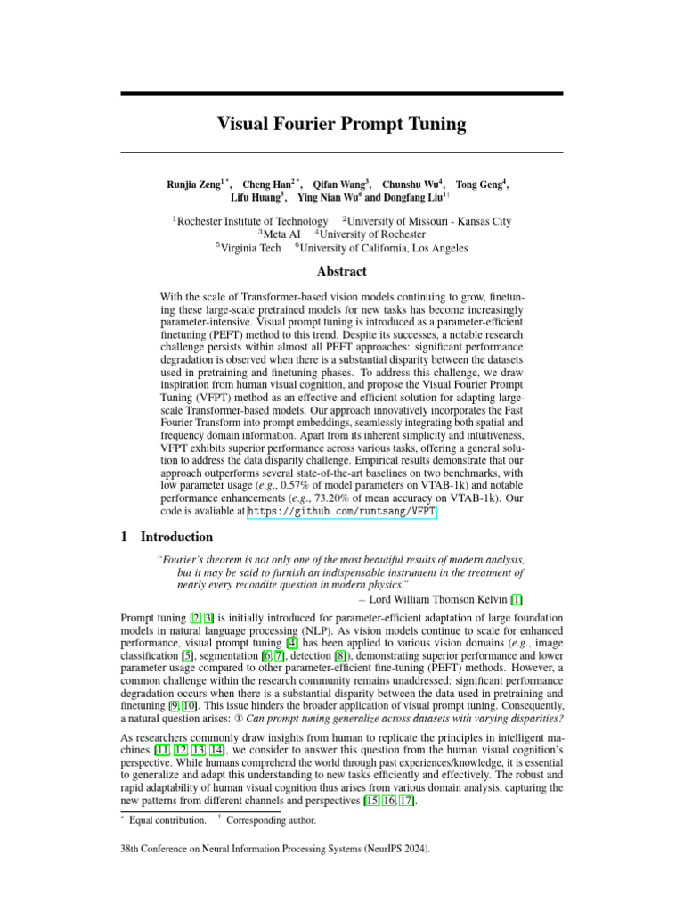 Visual Fourier Prompt Tuning | PDF | Fast Fourier Transform | Discrete Fourier Transform