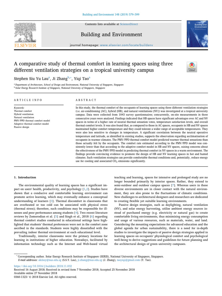 A Comparative Study of Thermal Comfort in Learning Spaces Using Three ...