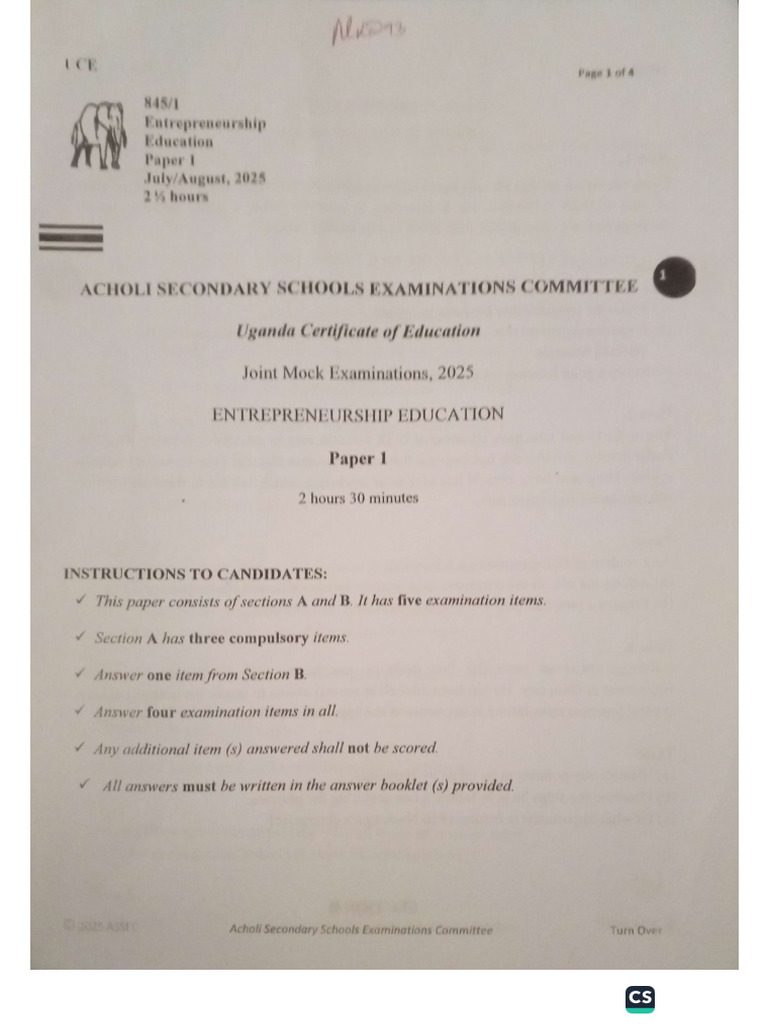 ASSEC MOCK S.4 2025 | PDF