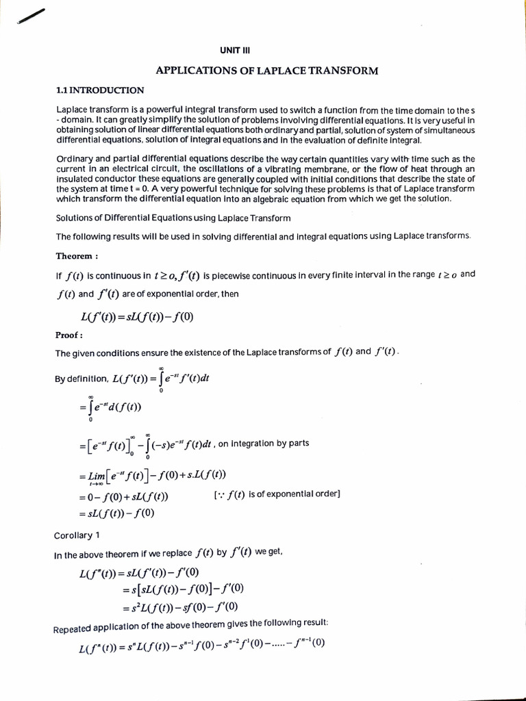 Applications of Laplace Transform Techniques | PDF | Laplace Transform ...