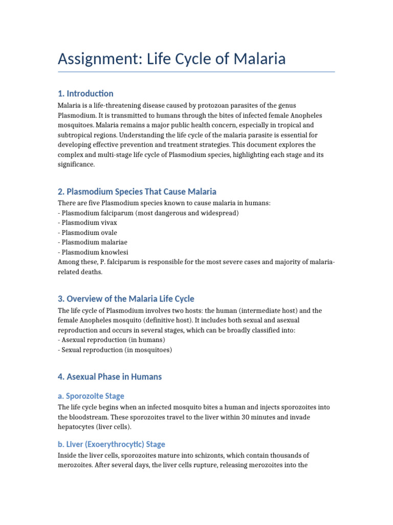 Malaria Parasite Life Cycle Explained | PDF | Plasmodium | Malaria