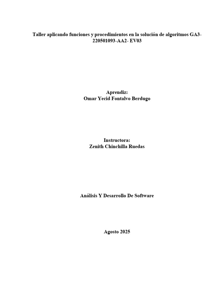 Taller Aplicando Funciones y Procedimientos en La Solucion de ...