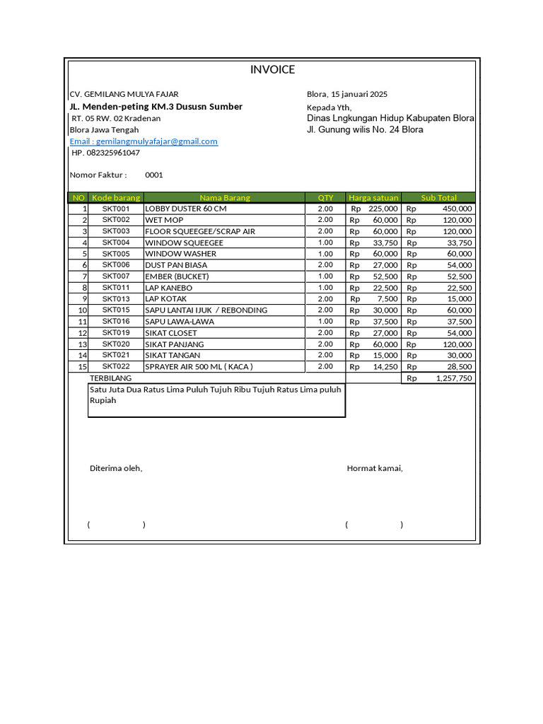 Invoice Pembelian Alat Kebersihan | PDF