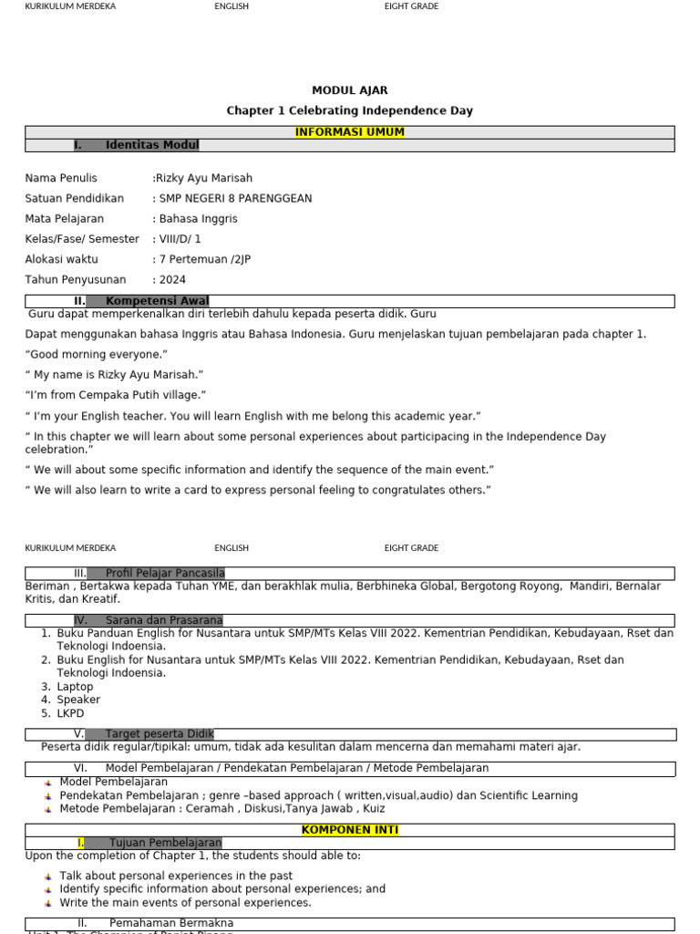 Modul Ajar Bi8 Independence Day | PDF