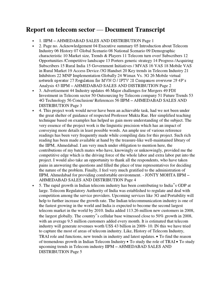 Report On Telecom Sector | PDF | Competitive Advantage | Iptv