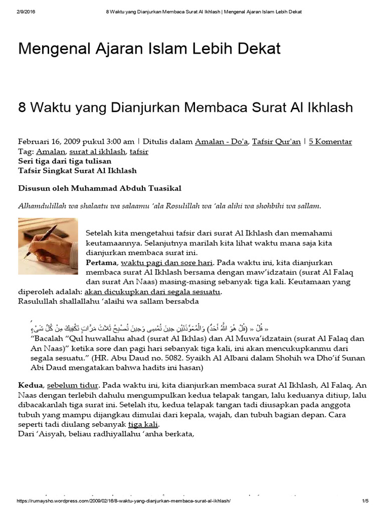 8 Waktu Membaca Surat Al Ikhlash | PDF