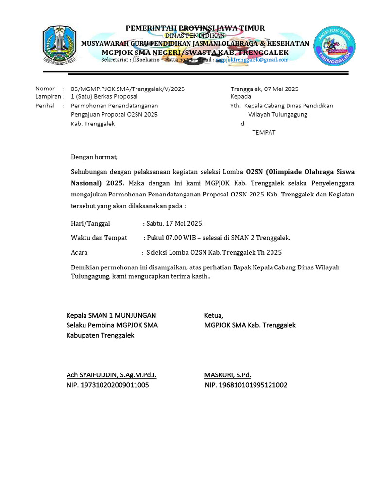 Surat Permohonan Proposal Dan DispensasiO2SN 2025 | PDF