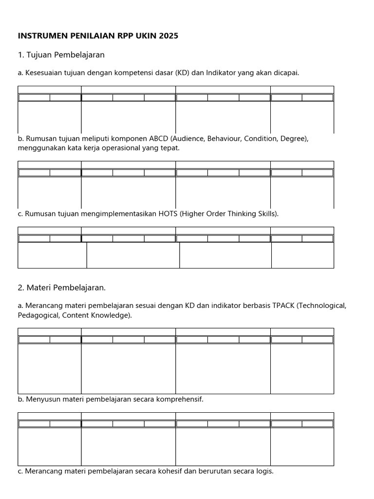 Instrumen Penilaian RPP Ukin 2025 | PDF