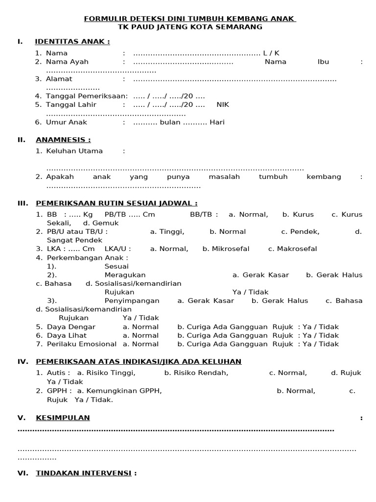 Formulir DDTK Tumbuh Kembang Anak | PDF