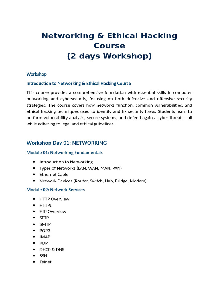 Networking and Ethical Hacking Workshop | PDF | Computer Network ...