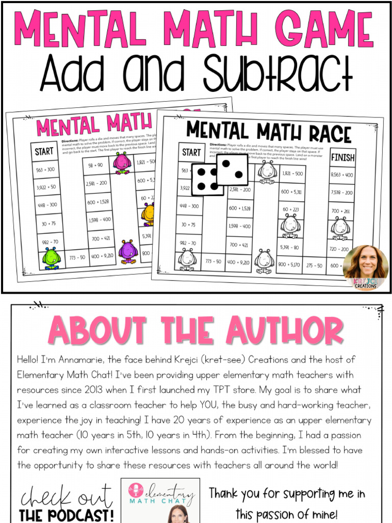 FREEMentalMathAdditionandSubtractionGamePrintandPlay4thGrade 1 | PDF