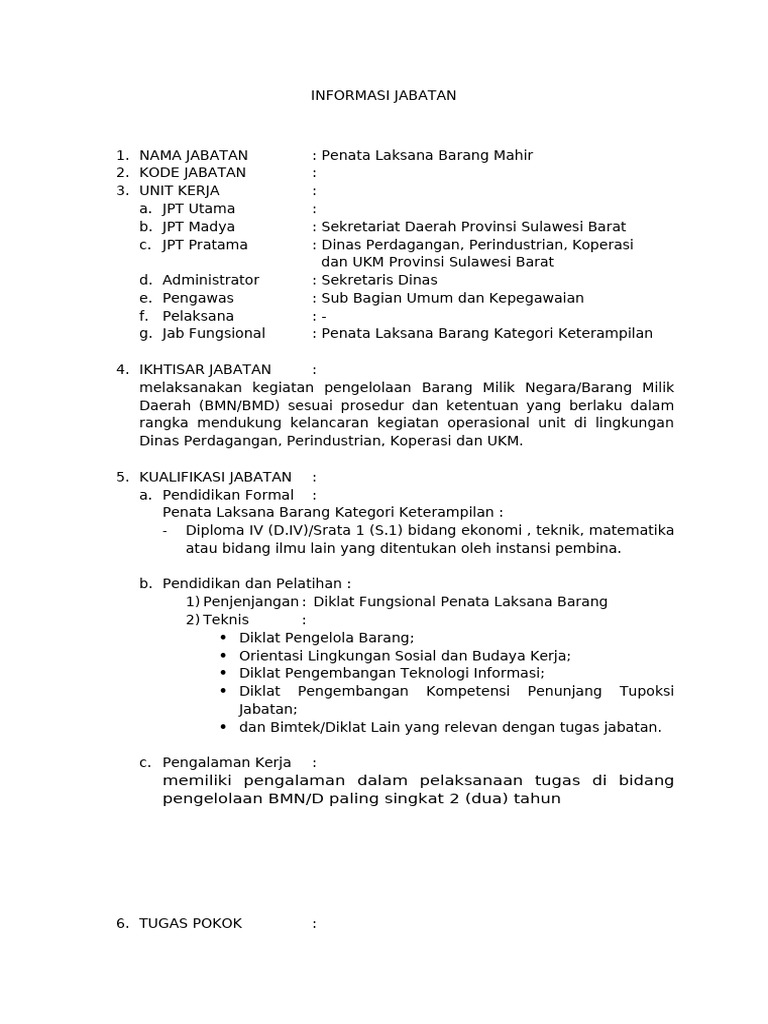 Tugas dan Kualifikasi Penata Laksana Barang | PDF