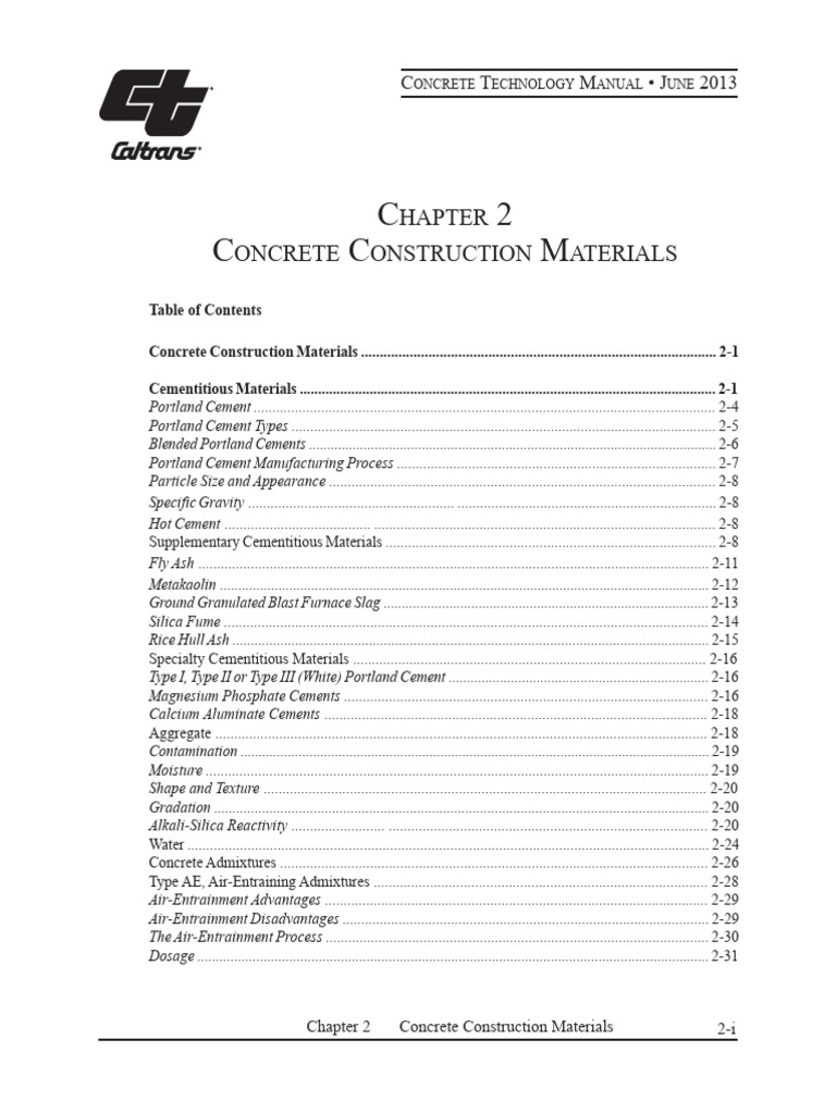 Concrete Technology Manual Chapter 2, Concrete Construction Materials ...