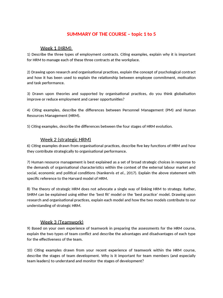 HRM Course Summary PartA 1910 | PDF | Human Resource Management | Organizational Culture