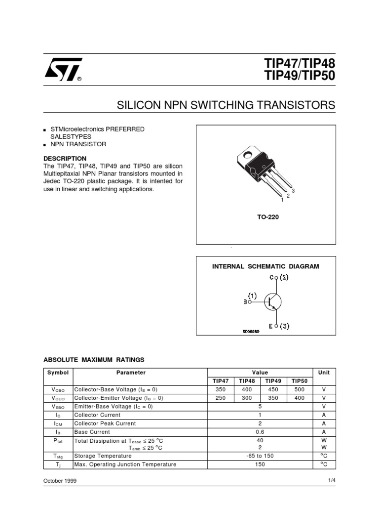 Tip 50 | PDF | Bipolar Junction Transistor | Transistor