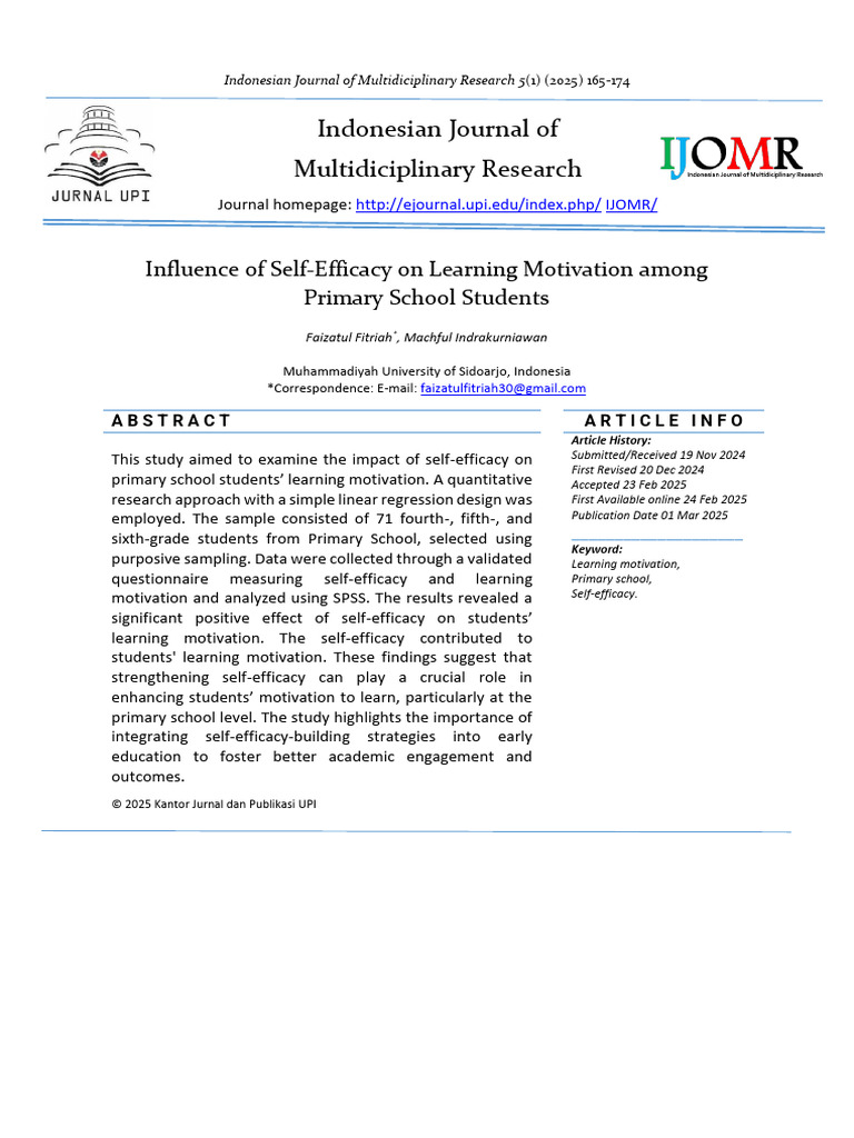 Self-Efficacy's Impact on Student Motivation | PDF | Coefficient Of ...