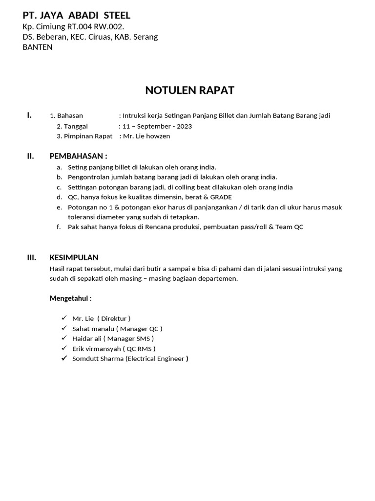 notulen rapat | PDF
