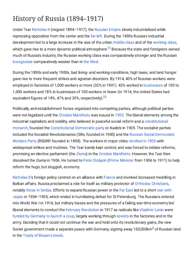 History of Russia (1894-1917) - Wikipedia | PDF | Austria Hungary ...