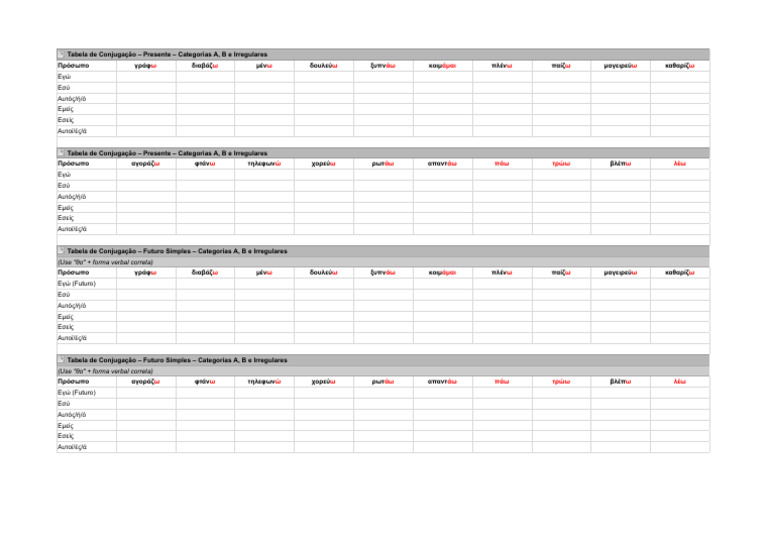 Conjugação de Verbos - A, B, Irregulares - Presente e Futuro Simples | PDF