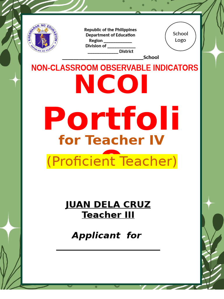 NCOI Portfolio for Teacher IV | PDF | Pedagogy | Learning