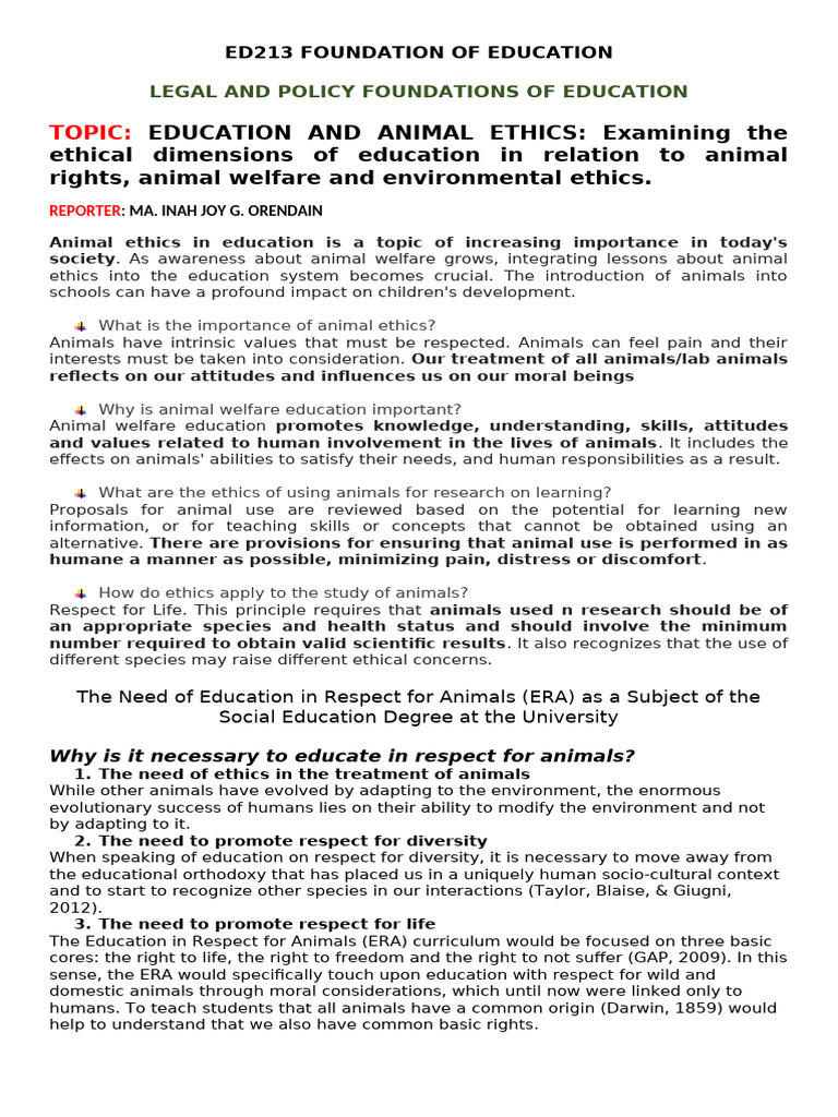 Education and Animal Ethics | PDF | Animal Welfare | Value (Ethics)