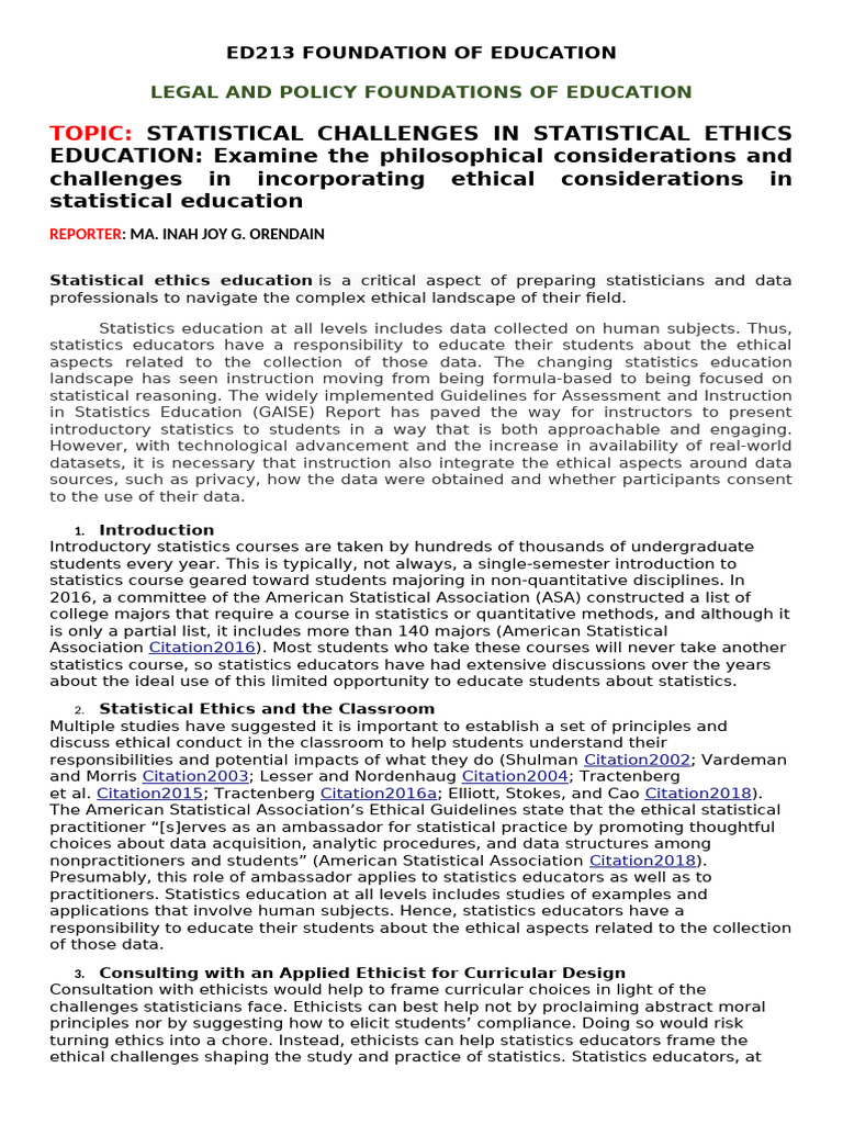 Statistical Challenges in Statistical Ethics | PDF | Statistics | Science