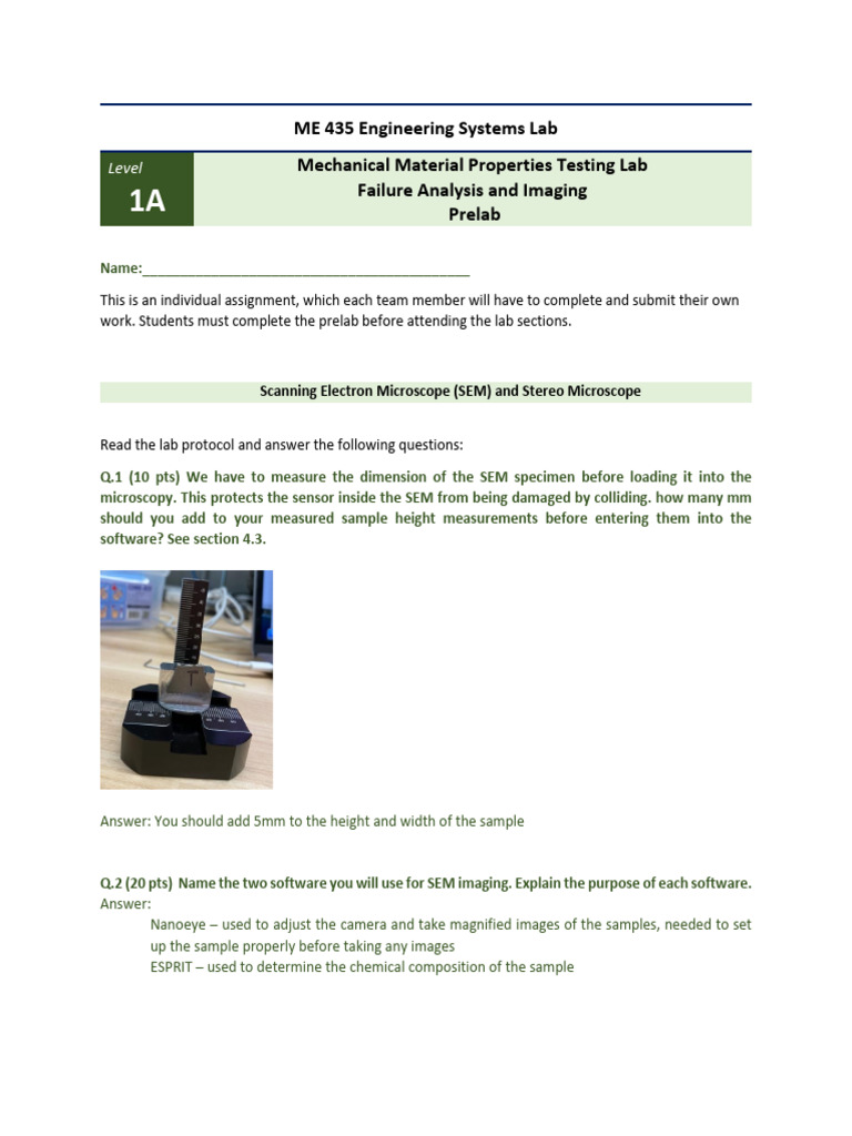 SEM and Failure Analysis Prelab Guide | PDF | Ductility | Scanning ...