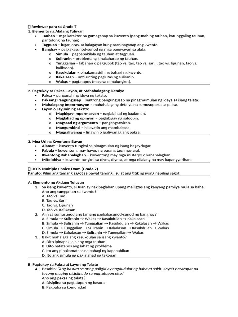 Reviewer Grade 7 | PDF