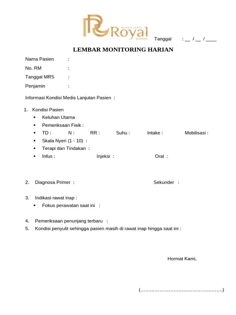 Lembar Monitoring Harian Pasien | PDF