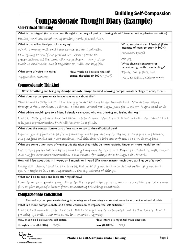 Compassionate Thought Diary Guide | PDF | Feeling | Thought
