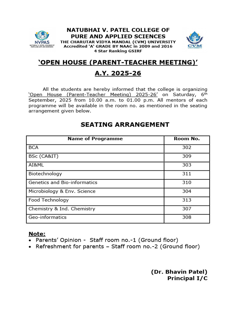 Open House Parent-Teacher Meeting 2025-26 | PDF