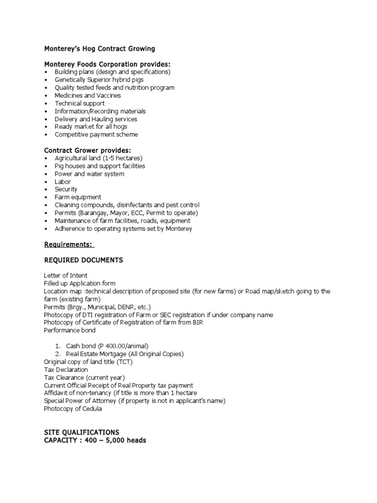 Monterey's Hog Contract Growing Opportunities | PDF | Farms | Luzon