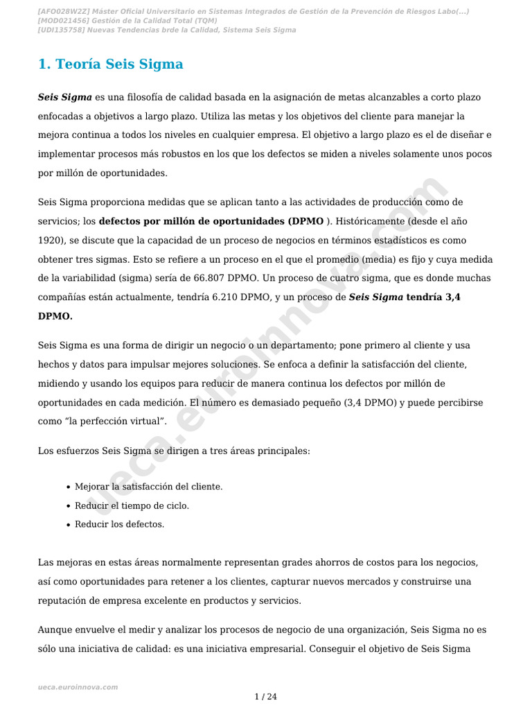 Nuevas Tendencias Brde La Calidad, Sistema Seis Sigma | PDF | Six Sigma ...