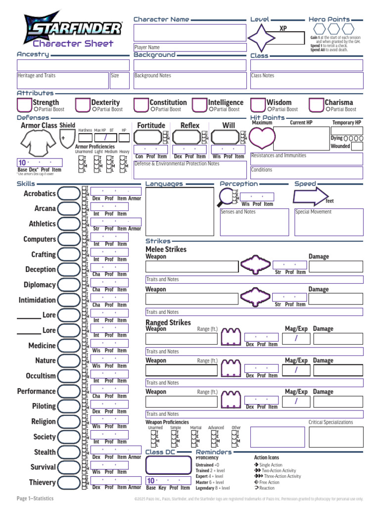 Starfinder Character Sheet Template | PDF | Role Playing Games ...